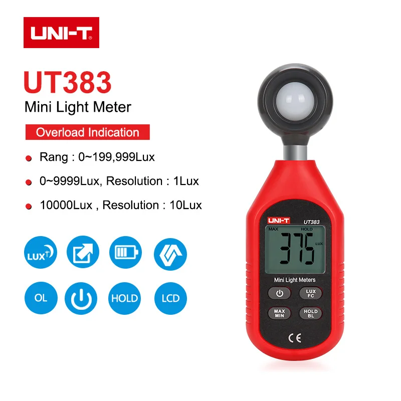 UNI-T-UT383-Digital-Light-Meter-Lux-Meter-200-000-lux-Illuminometers ...