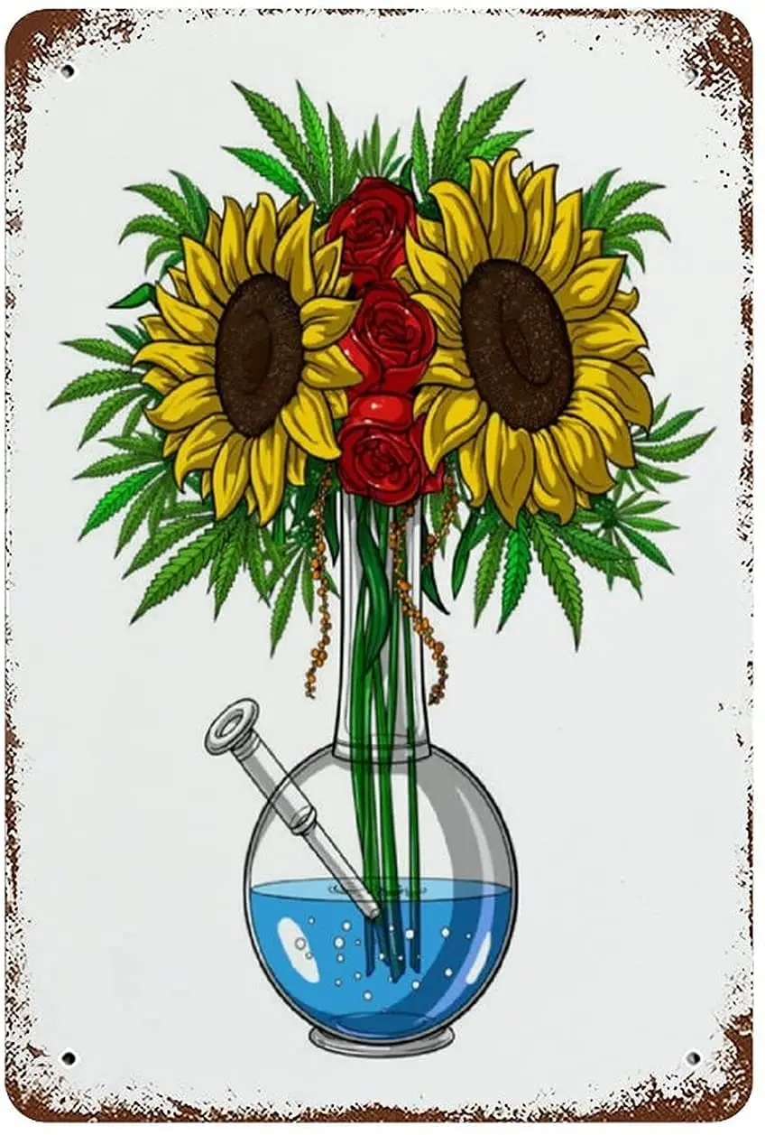 Weed-Bong-Metal-Tin-Sign-Stoner-Hippie-Wall-Decor-Floral-Sunflowers ...