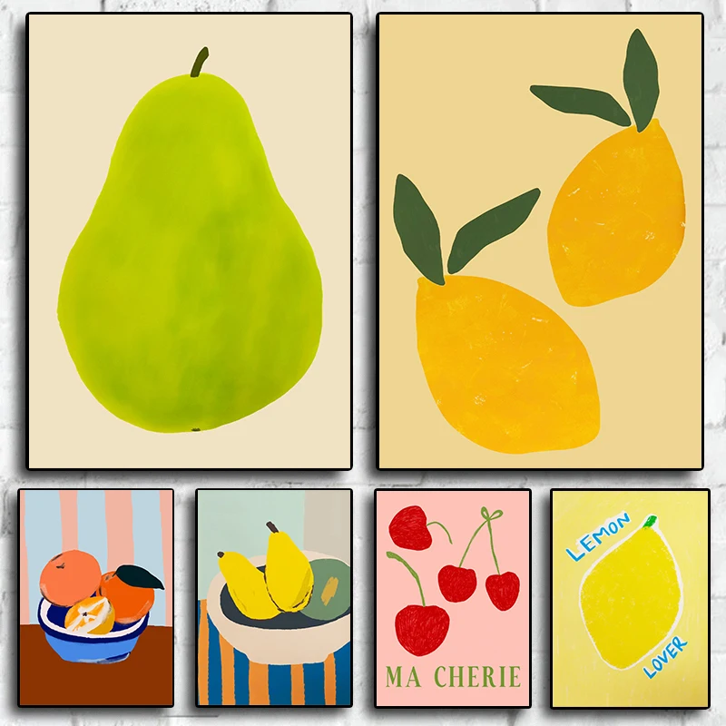 Minimalist Trendy Fruit Cherries Lemon Kitchen Food Abstract ...