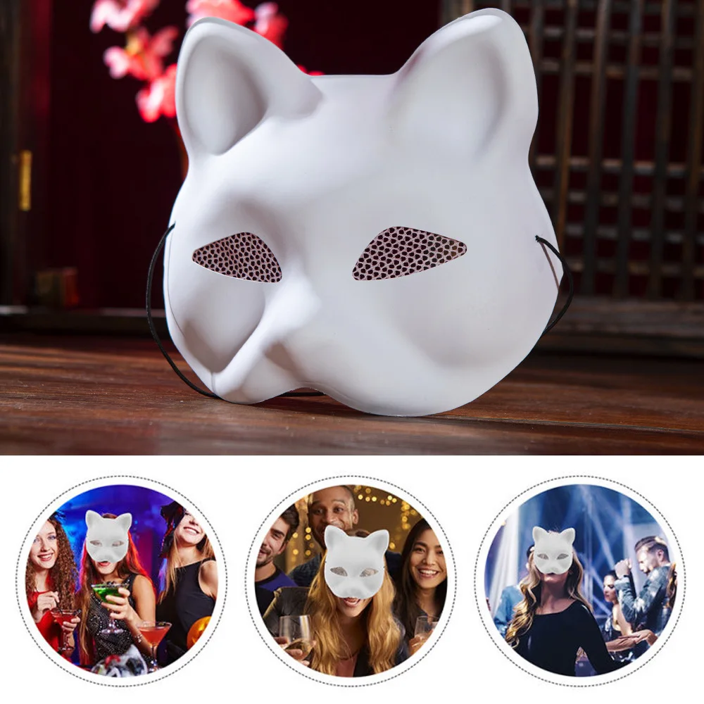 DIY-Hand-Painted-Blank-Masks-Mesh-Yarn-Eyes-Cat-Face-White-Mask-Matte ...