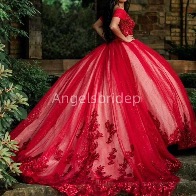Angelsbride-vestido-De-quinncea-era-con-hombros-descubiertos-traje-De-princesa-De-tul-brillante ...