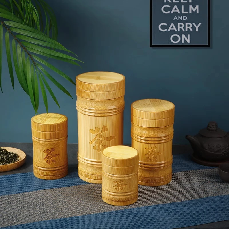 Handmade Bamboo Tea Storage Box Chinese Carved Tea Canister Lid Seal ...