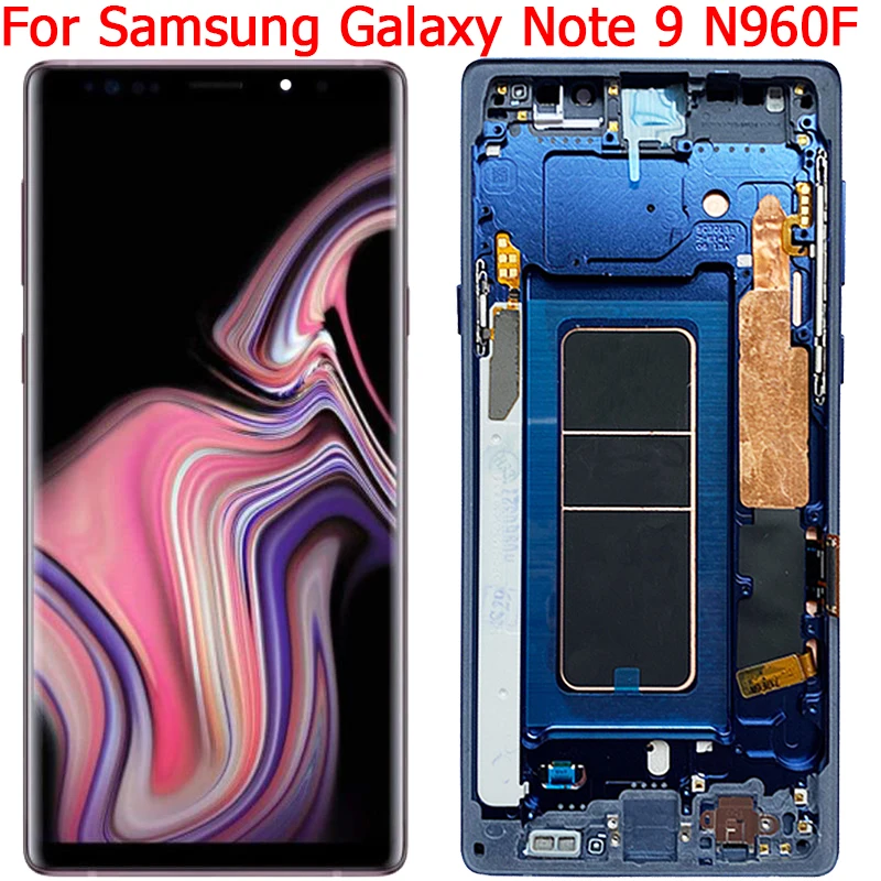 프레임이 있는 LCD 터치 스크린 디스플레이, 삼성 갤럭시 노트 9, SM N960F, N960A, N960U, 6.4 인치 ...