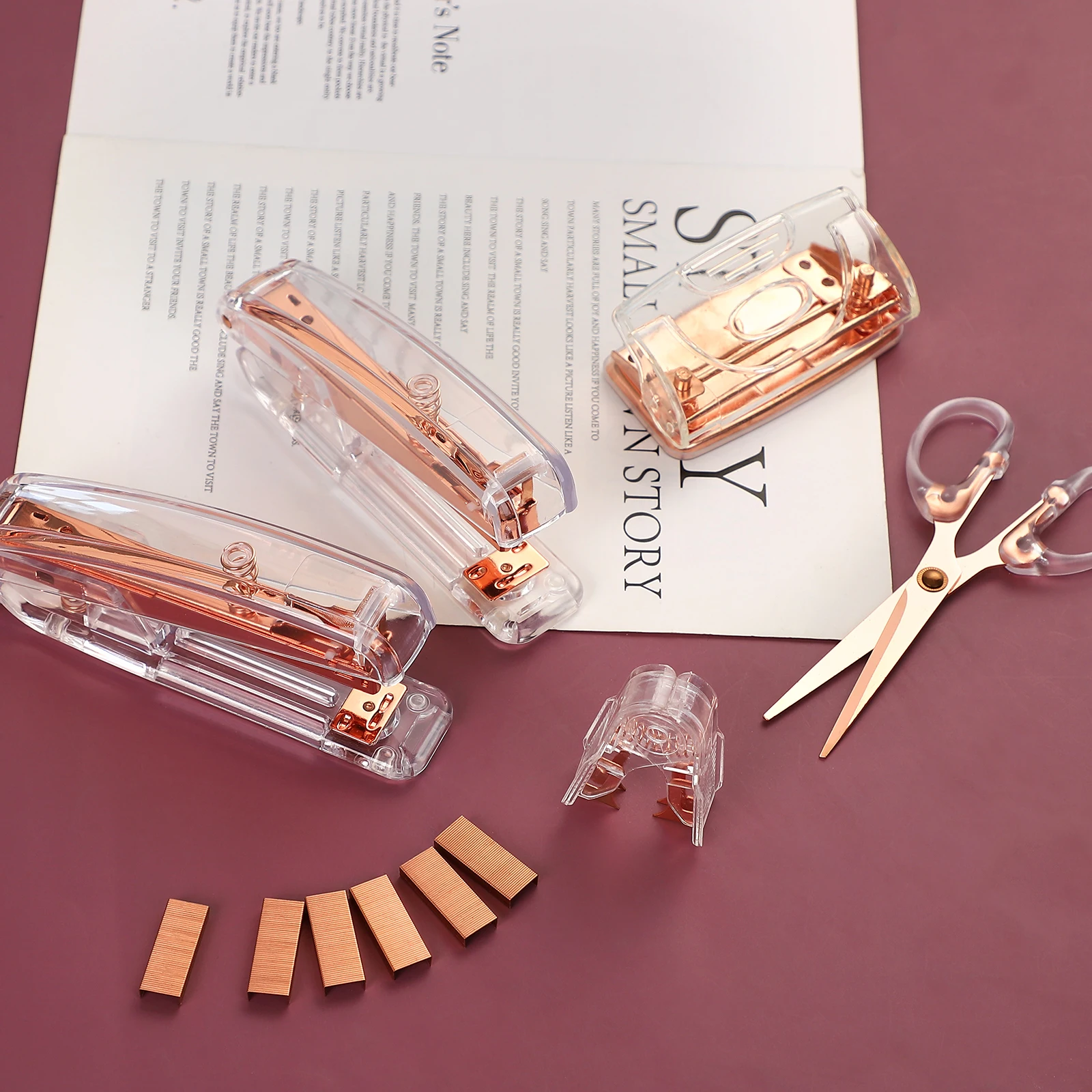 5-Pcs-Transparent-Rose-Gold-Student-Office-Cutting-Tools-Set-Acrylic ...