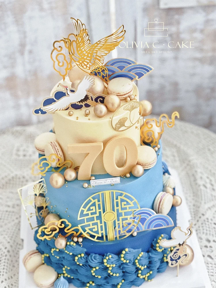 Chinees-Longevity-Acrylic-Gold-Crane-Happy-Birthday-Cake-Toppers-for ...