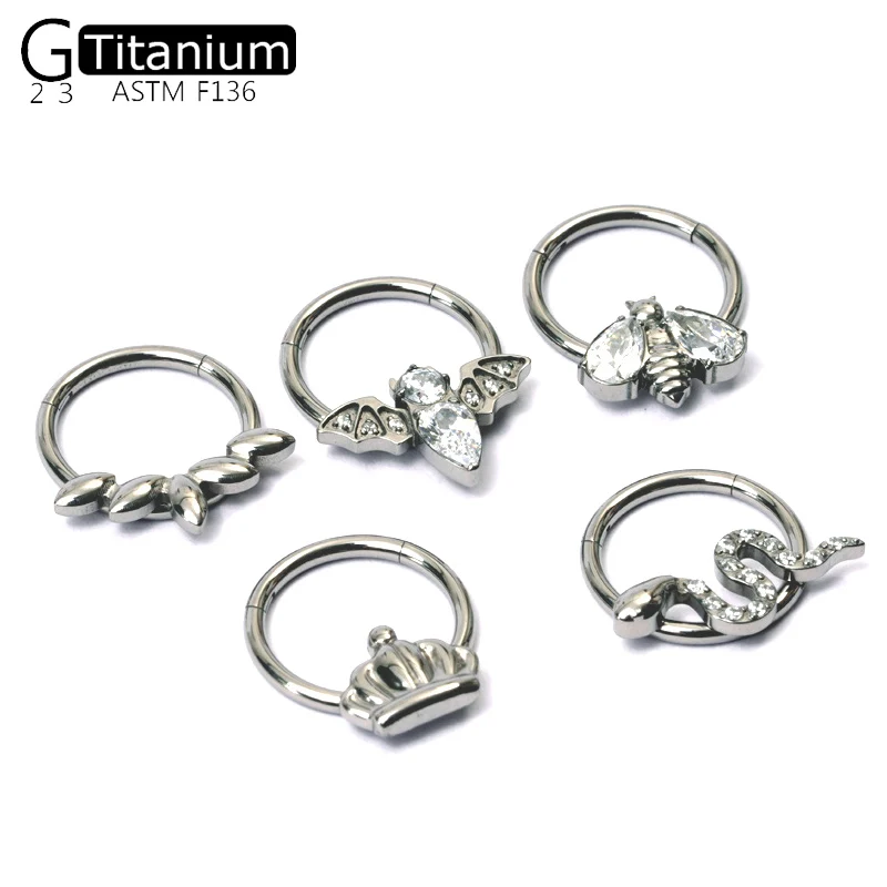 G23-Titanium-Nose-Ring-Welded-Snake-Bat-Crown-Bee-Multiple-Styles ...