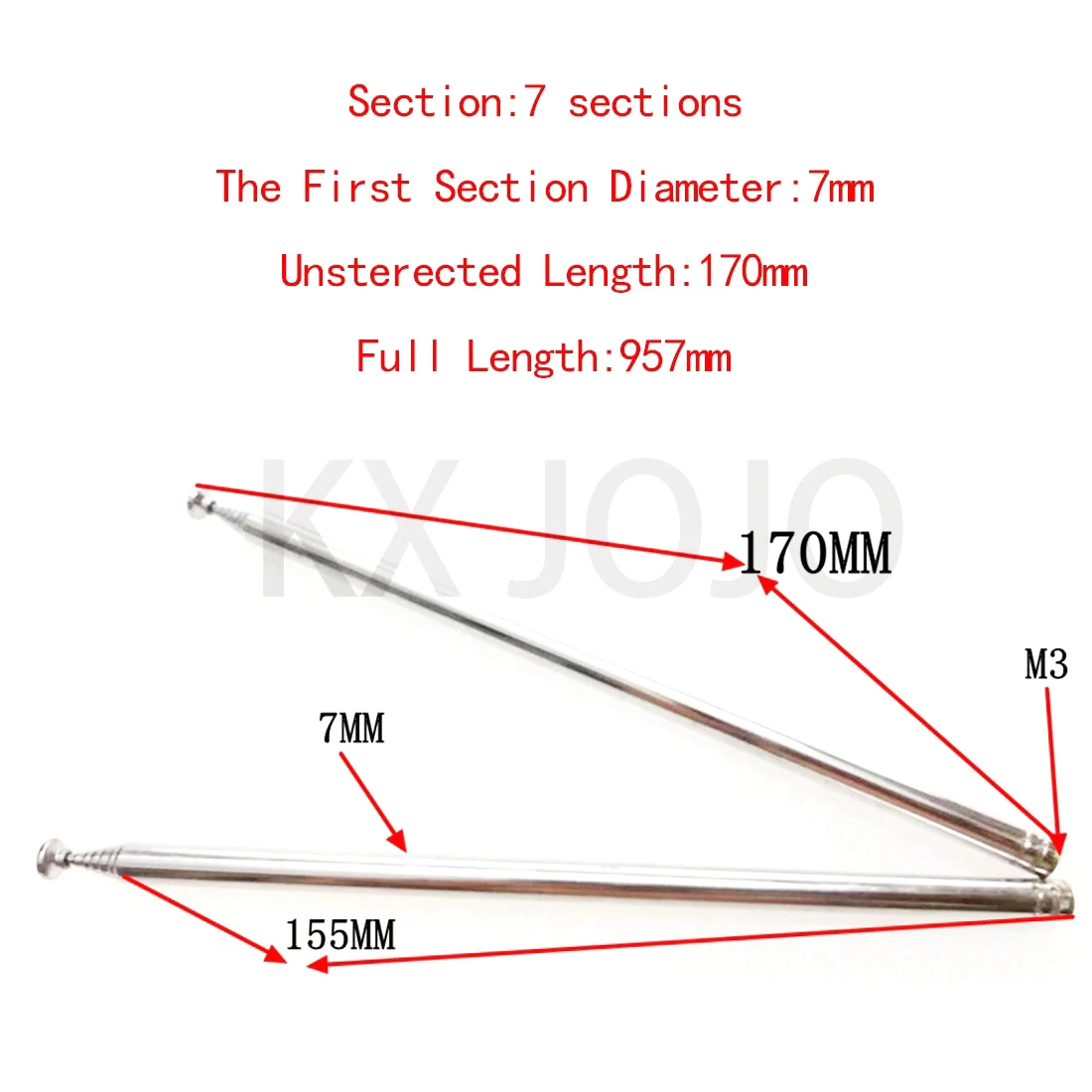 Radio Antenna 2pcs Telescopic 7-sections Inner Pin Connector M3 for FM ...