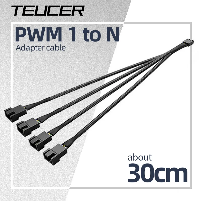 Teucer 12V/4Pin PWM Black/White Adapter Cable 1 to 1/2/3/4 Computer CPU ...