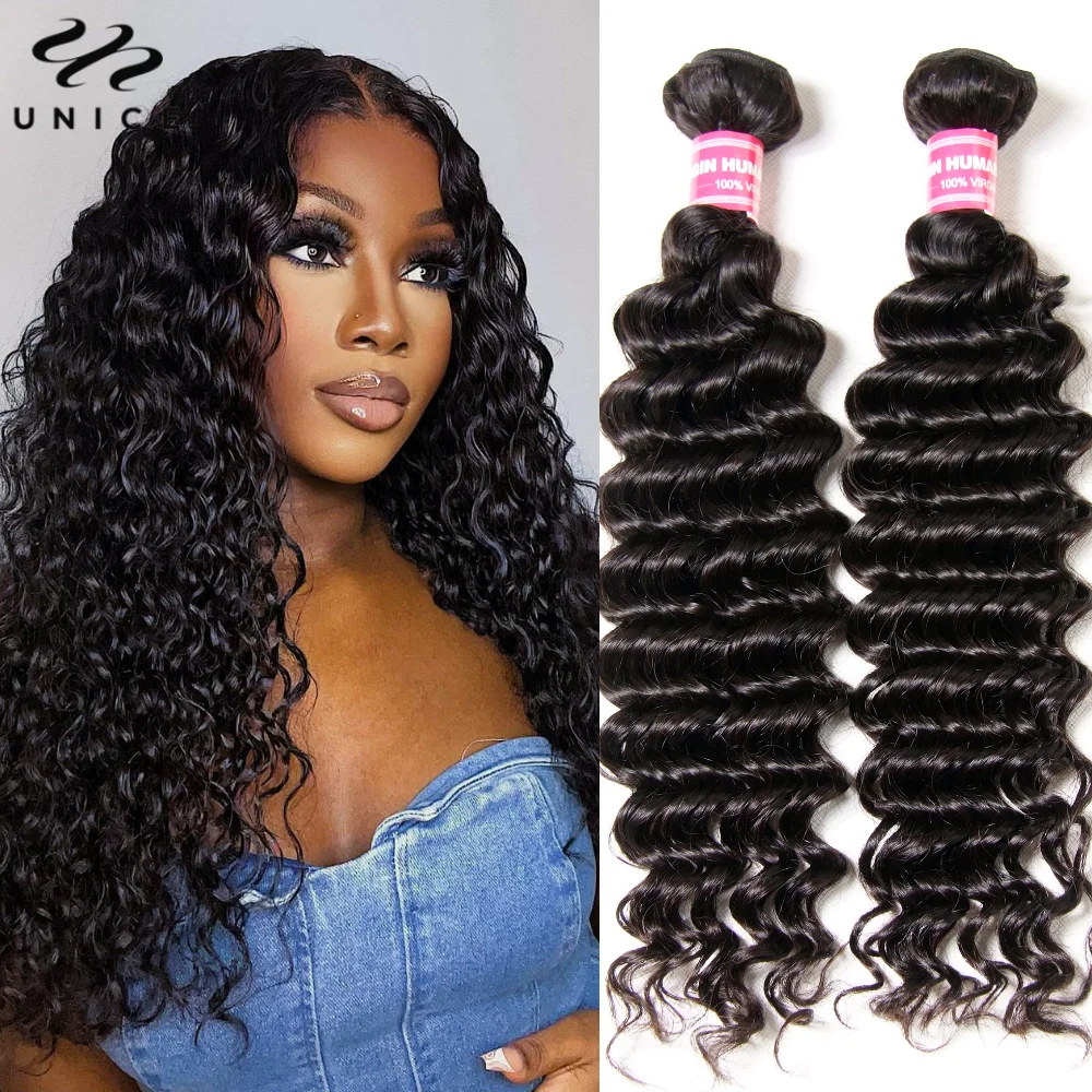 UNice Hair Deep Wave Bundles Human Hair Sew In Weaves 1/3/4 PCS Deals 8 ...