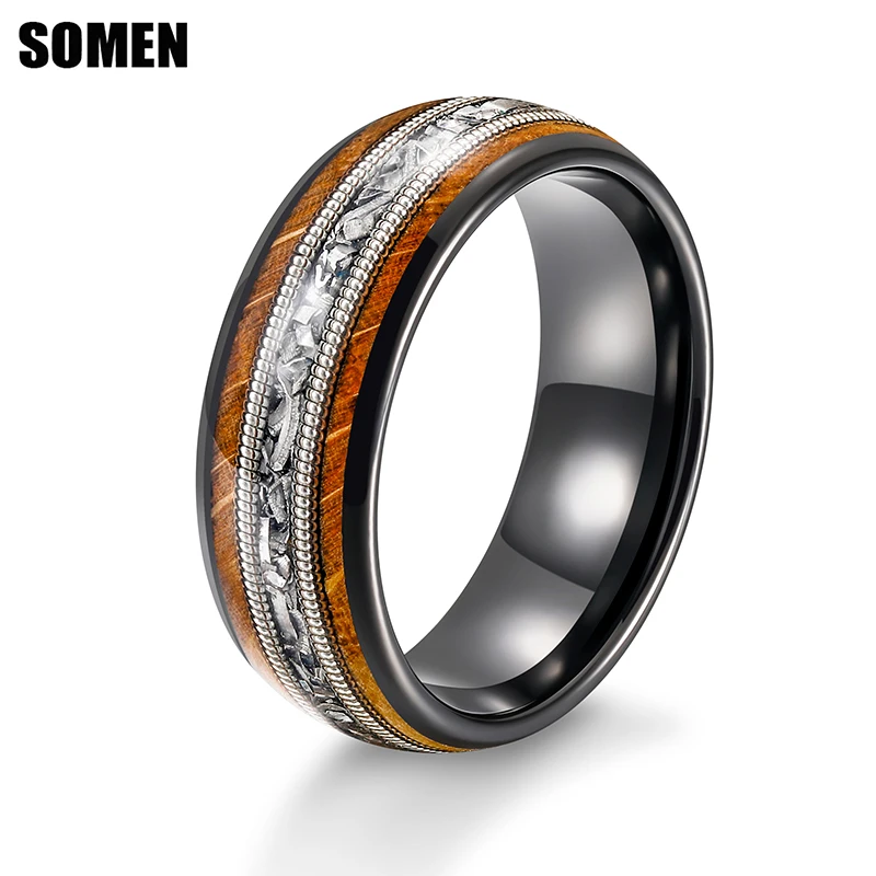 Somen-8mm-Mens-Tungsten-Rings-Whiskey-Barrel-Wood-Ring-Between-Guitar ...