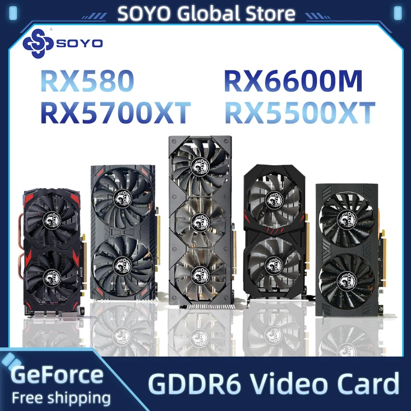 SOYO 그래픽 카드, RX5700XT 5500XT 580 6600M 8GB GDDR6 256Bit 7NM, 새로운 게임용 ...