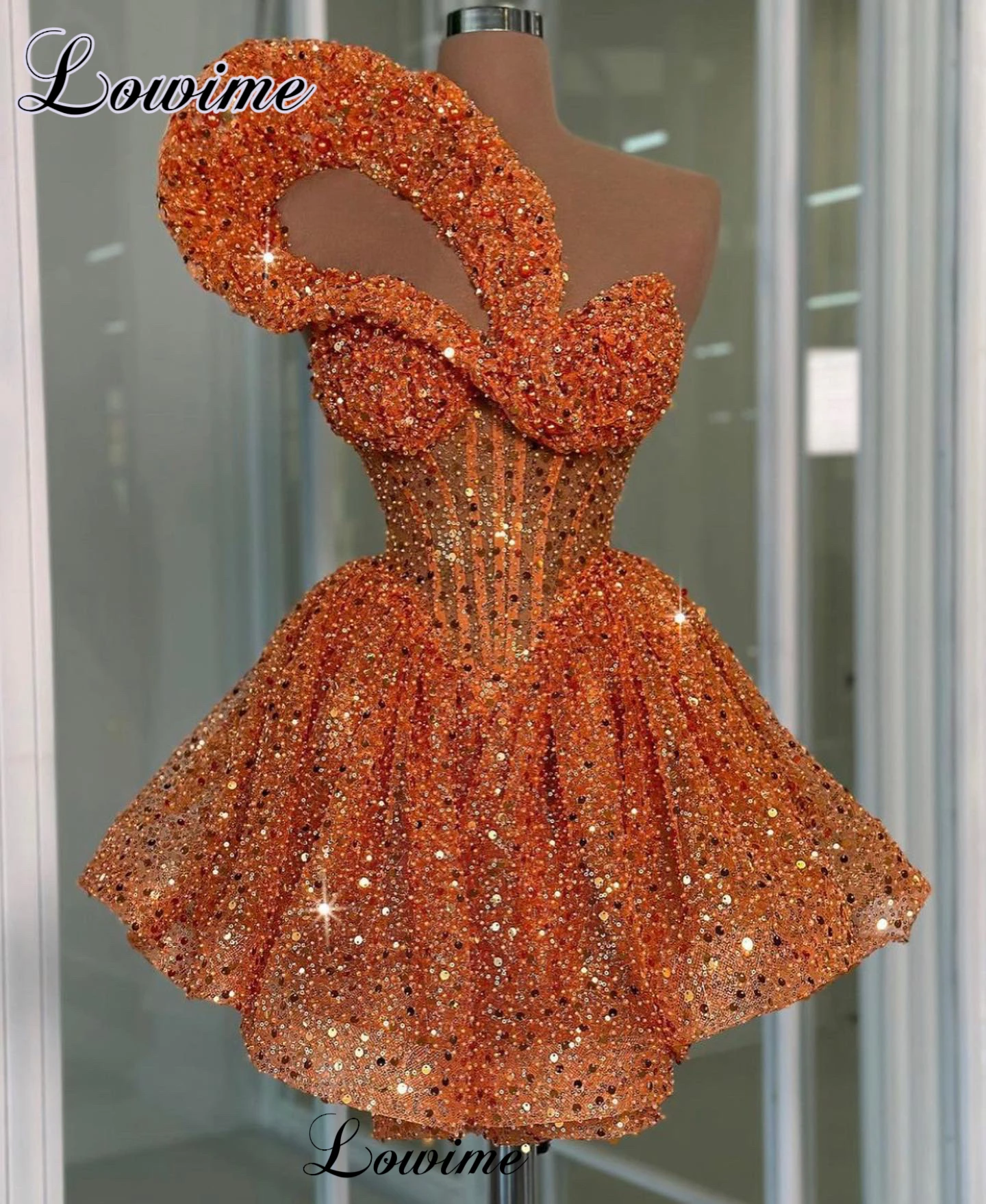Short-Special-Orange-Prom-Dresses-For-Women-Sparkly-Cocktail-Dresses ...