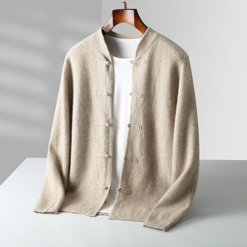 Cárdigan de lana merina para hombre, traje Tang retro, suéter de ...