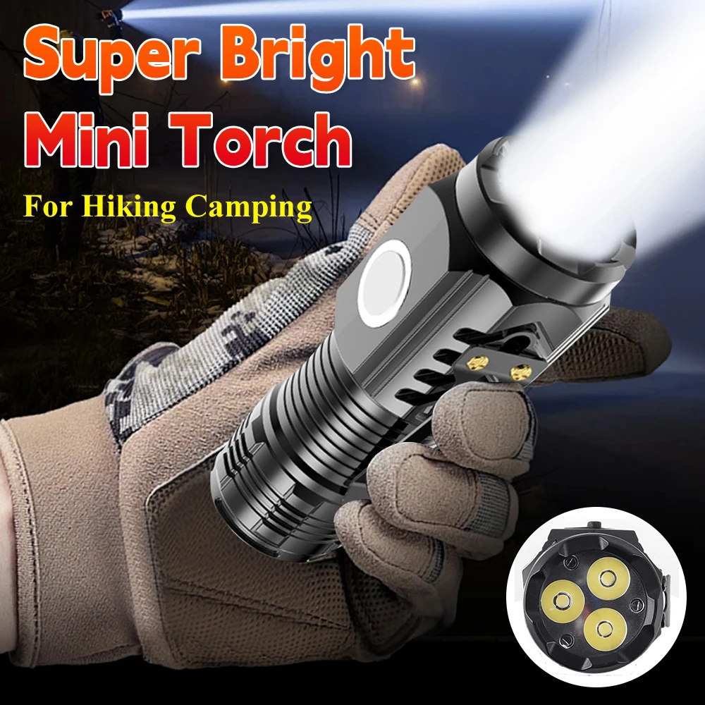 3LED-Flashlight-Super-Bright-Mini-Torch-with-Clip-USB-Rechargeable ...