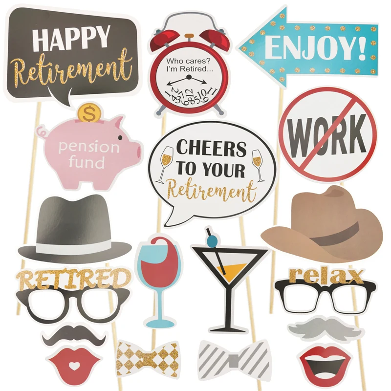 18Pcs Retired Photo Booth Props Happy Retirement Party Decor ...
