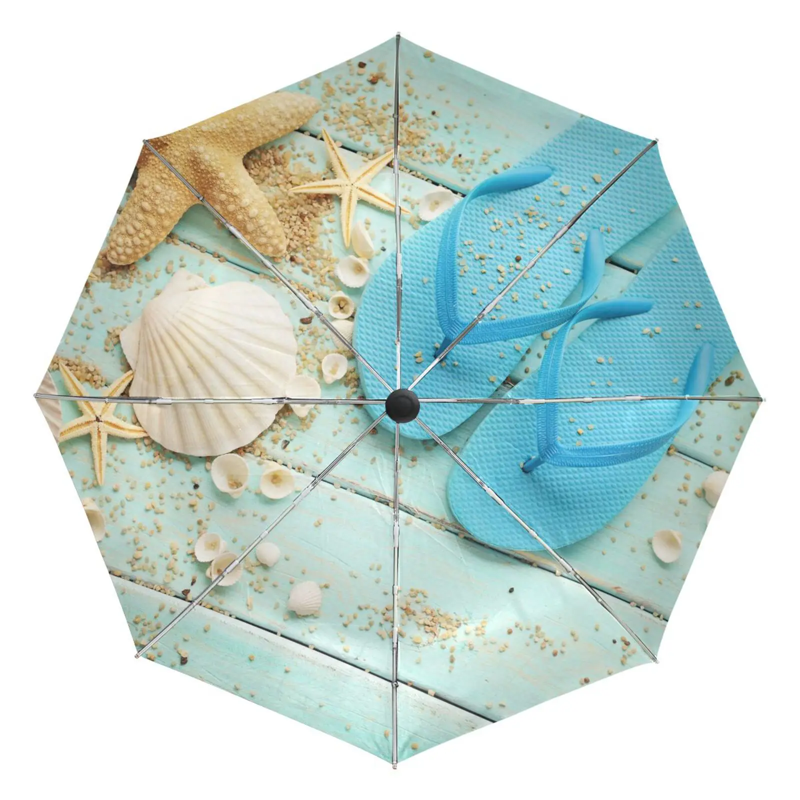 New-Automatic-Umbrella-High-Quality-Beach-shell-print-Woman-3-Folding ...