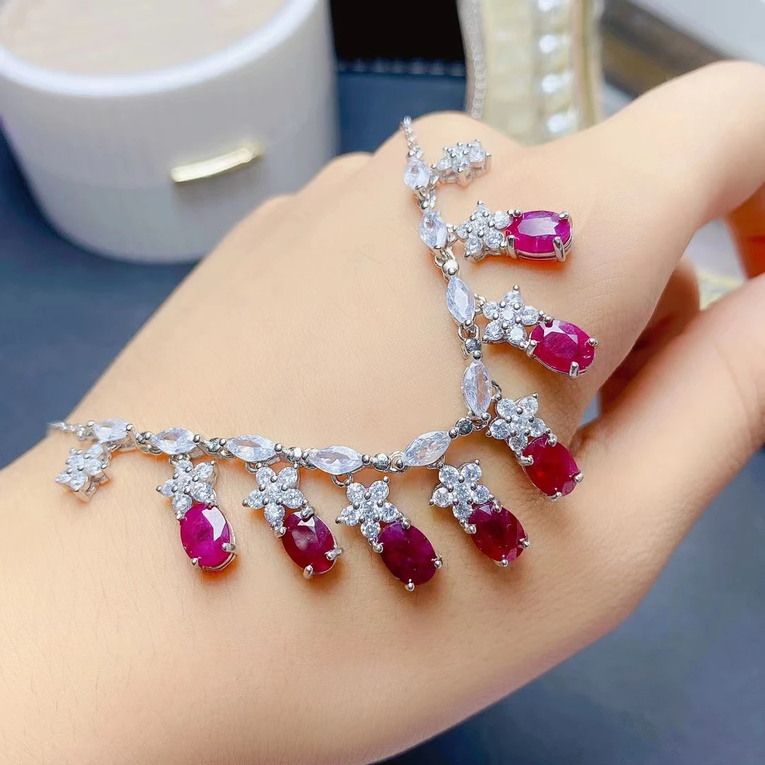 MeiBaPJ Louxurious Natural Ruby Fashion Flower Wedding Necklace Genuine ...