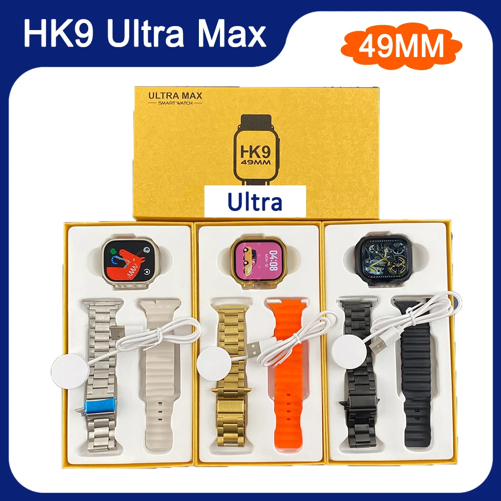 Reloj-inteligente-HK9-Ultra-Max-Gold-para-hombre-dispositivo-con-Bluetooth-llamadas-carga-inal ...
