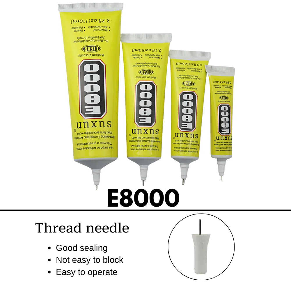SUXUN – colle E8000, 15ML, 25ML, 50ML, 110ML, pour réparation de téléphone, adhésive, verre ...