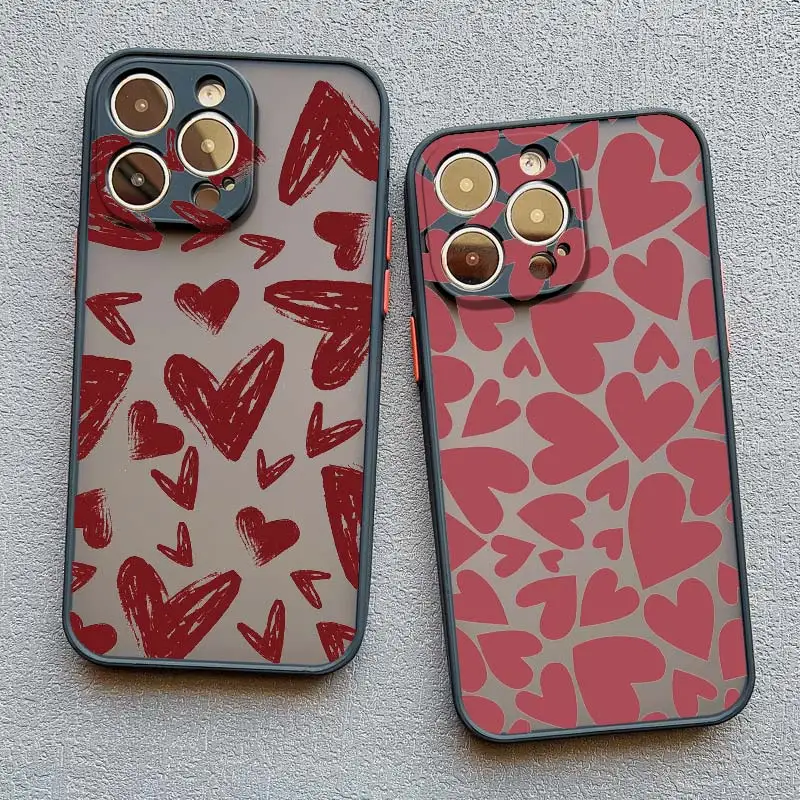 Case For iPhone 16 15 14 Pro Max Plus Cute Red Love Heart Phone Case ...