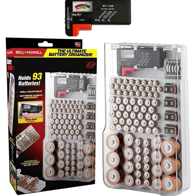 테스터 포함 배터리 정리함 케이스 홀더, 배터리 컨테이너 홀더, 93 가지 다양한 배터리 팩, AA AAA 9V C D 버튼