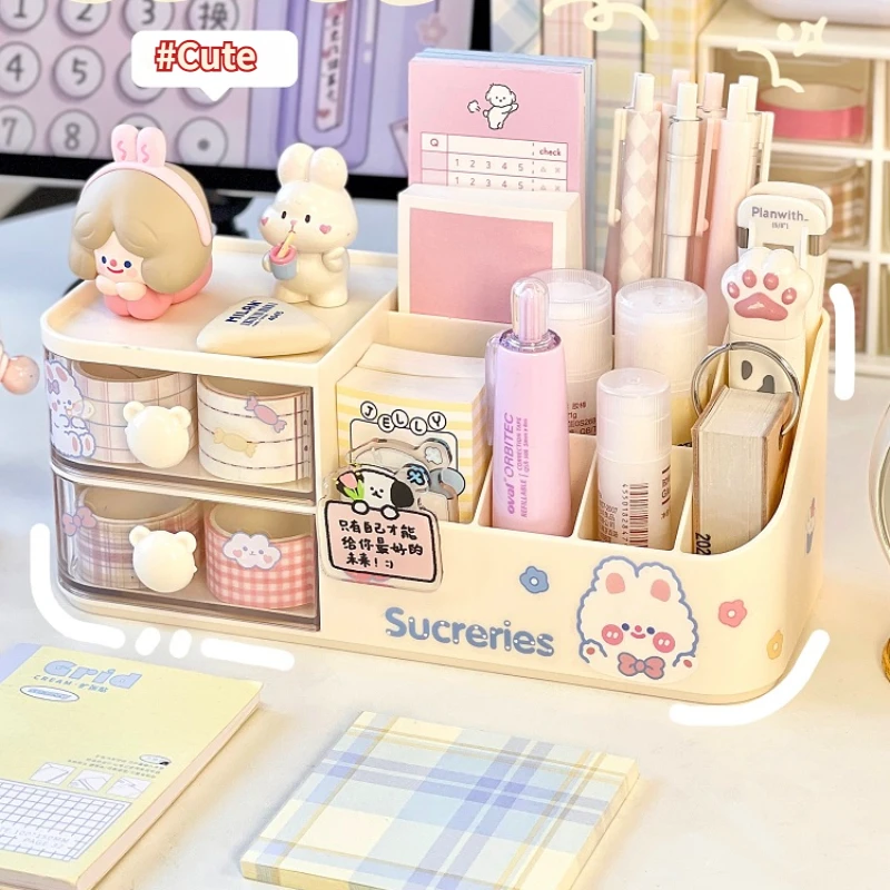 2024 New Desktop Storage Box Organizer Cute Bear Handle Drawer Type ...