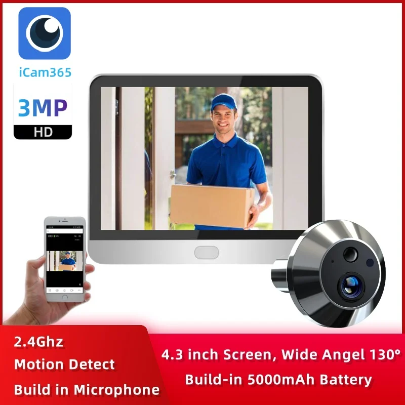 ICam365-Outdoor-Seguran-a-Peephole-Video-Door-Camera-3MP-Wi-Fi-udio-Vis ...