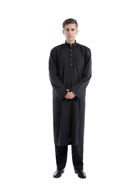 Muslim Robe Arab Men Thobe Ramadan Costumes Solid Arabic Pakistan Saudi ...