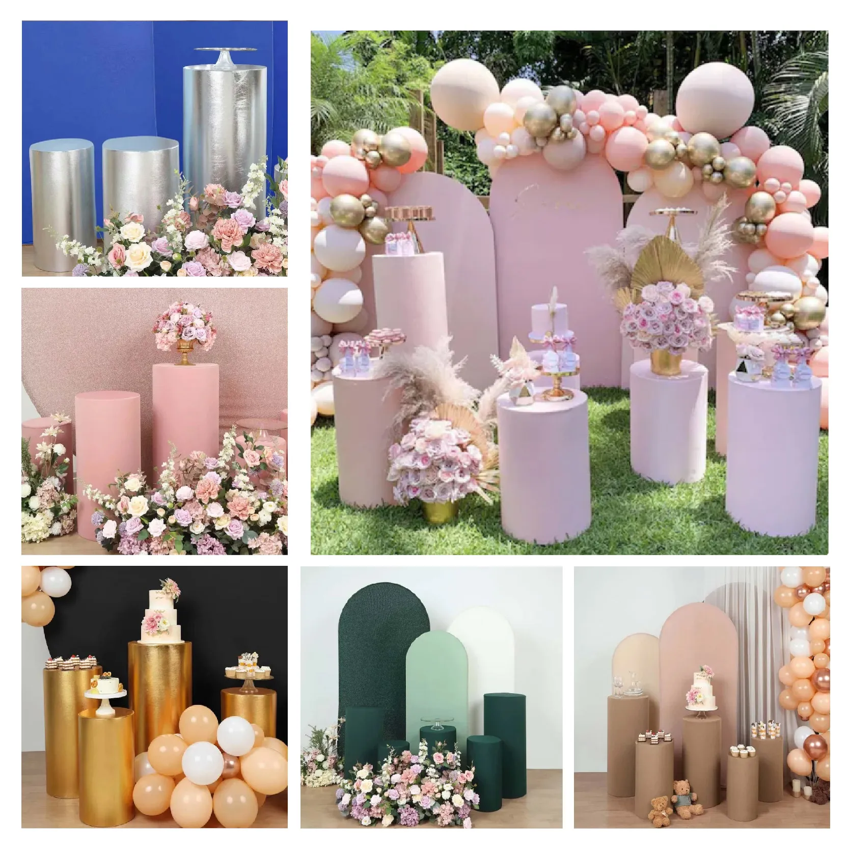 Home-Cylinder-Decor-Pedestal-Stand-Cylinder-Covers-Solid-Colors-Elastic ...