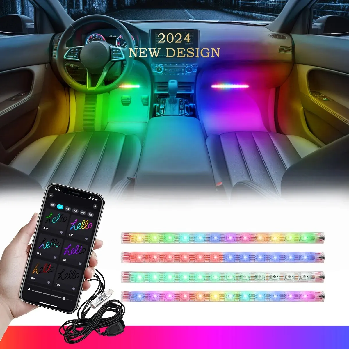 USB Colorful LED Car Interior Foot Lights RGB Backlight Lighting Kit ...
