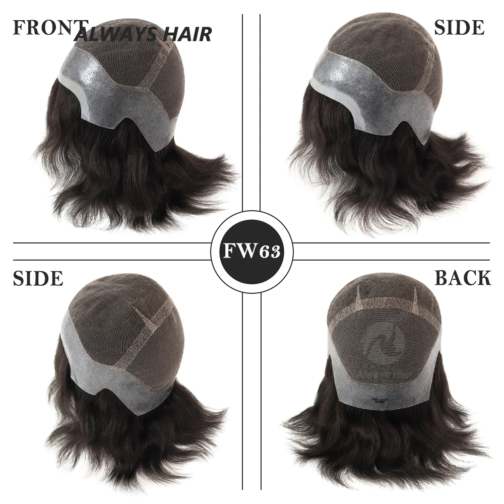 FW63- 6" Full Head Wig For Men Lace and PU Full Cap Indian Human Hair ...