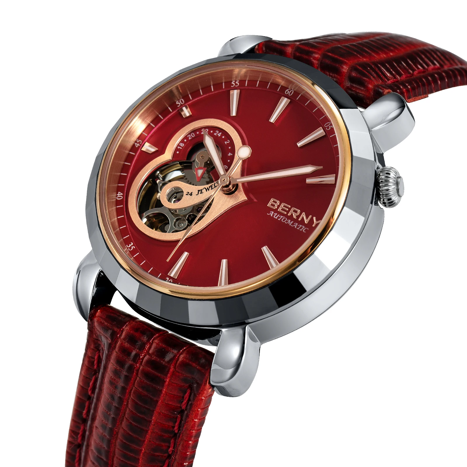 BERNY Women Watch Sapphire Glass Tungsten Steel 24 Diamonds Brown ...