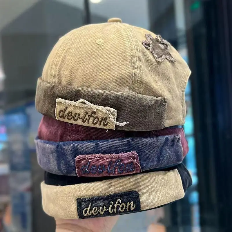 Retro Wash Denim Brimless Caps for Men Streetwear Hip Hop Hats Letter ...