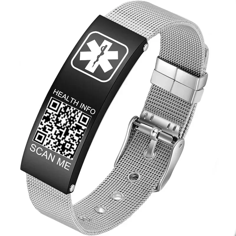 Pulseras-de-alarma-m-dica-con-c-digo-QR-de-acero-inoxidable-brazaletes ...