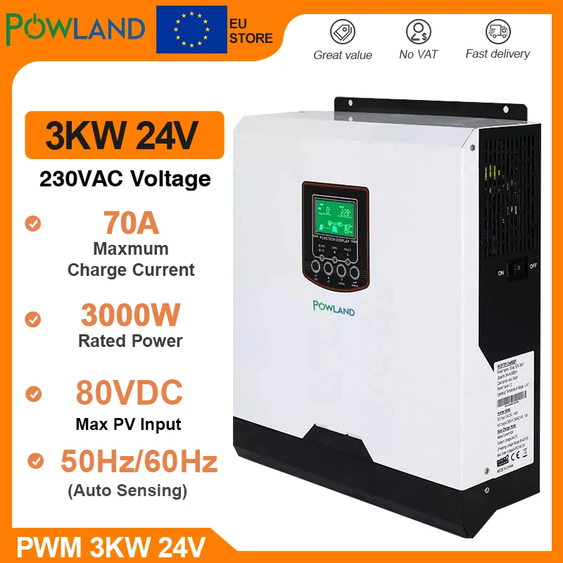 3000va 3000w inversor solar 24v 230vac 50hz/60hz inversor híbrido onda ...