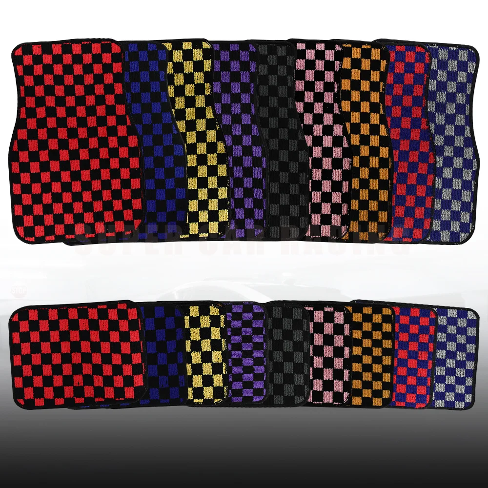 4Pcs Auto Car Plush Floor Mat Checkers Vehicle Front Rear Carpets ...