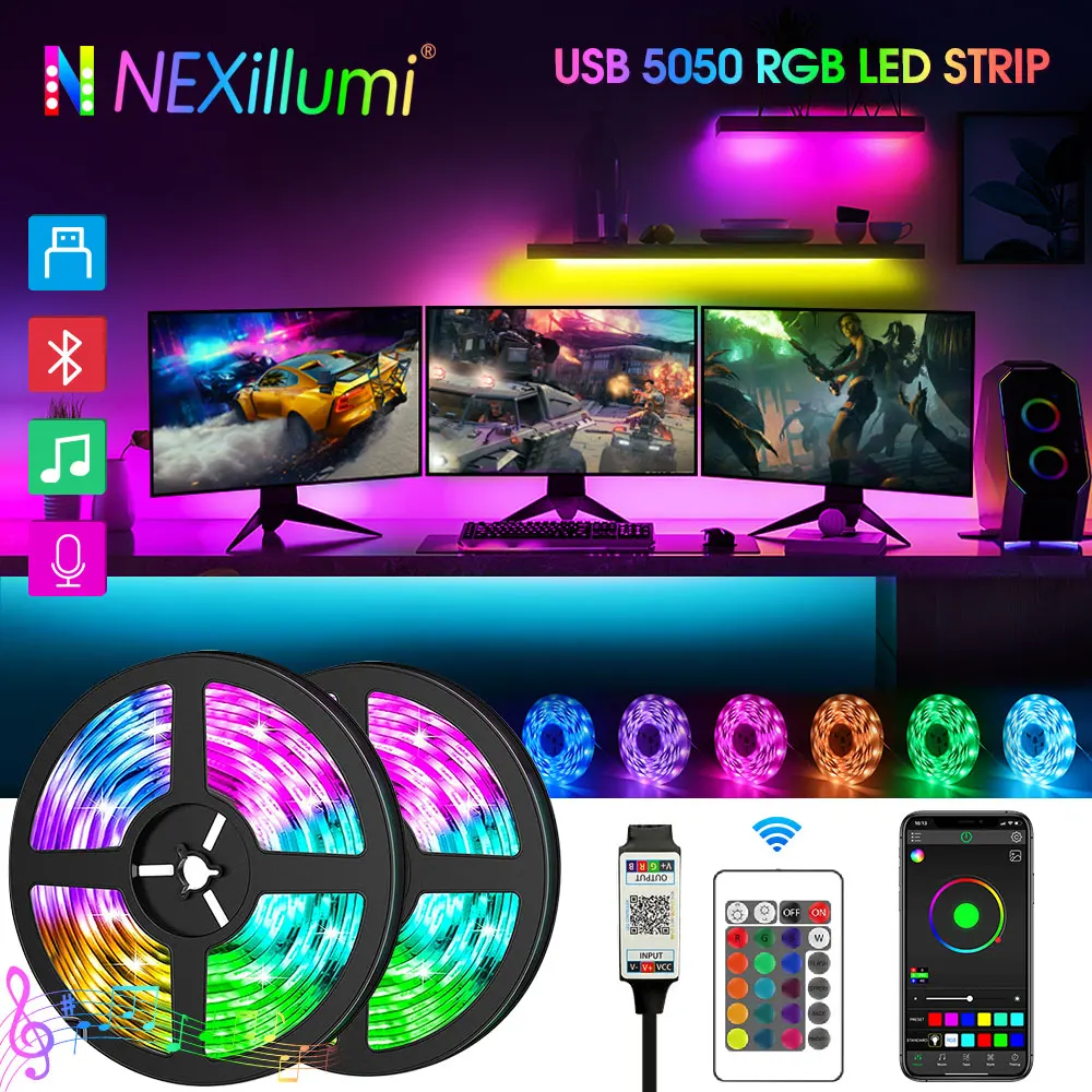 USB-RGB-Led-Strip-TV-backlight-APP-Color-Changing-SMD3535-5050-RGB-LED ...