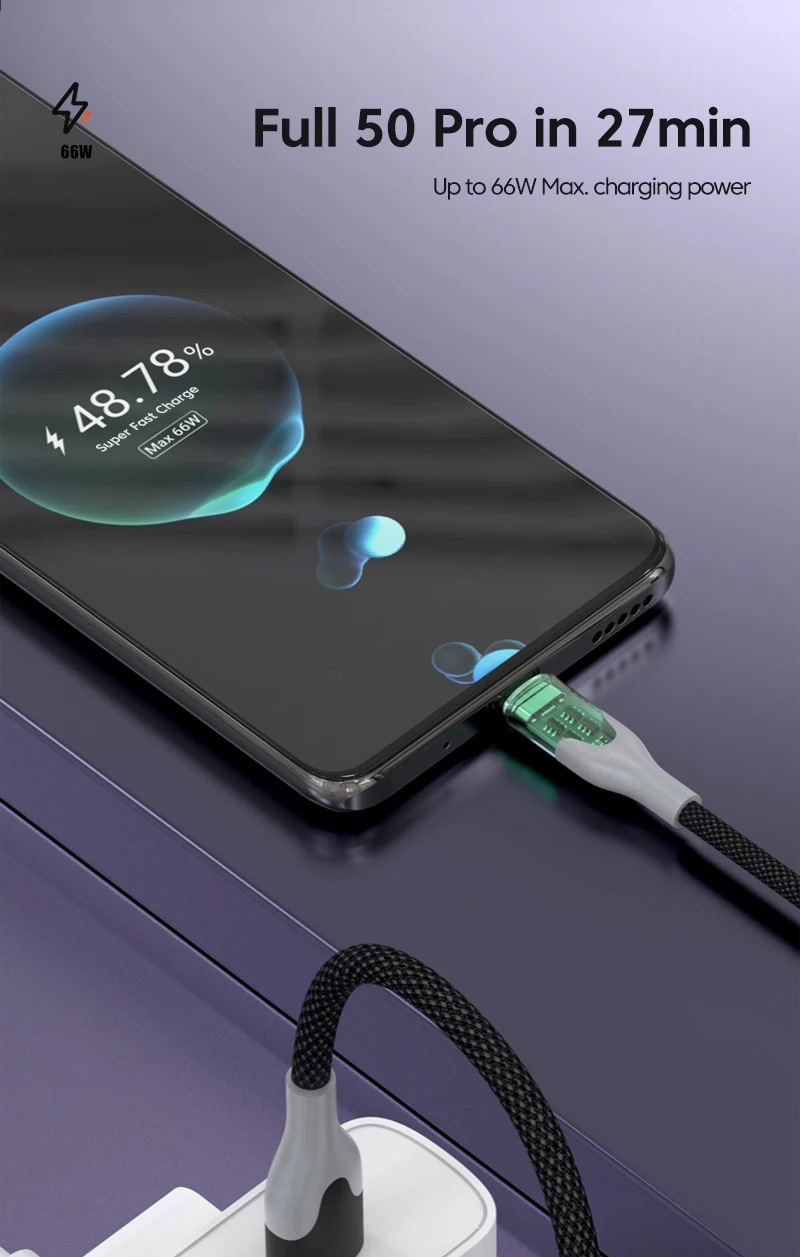 6a 66w Usb Type C Super Fast Cable | Transparent Charging Cable | Charger Cable - 6a 66w ...