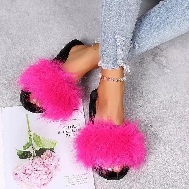 Girls-Slippers-New-Arrival-Luxury-Ladies-Outdoor-Furry-Fur-Flip-Flops ...