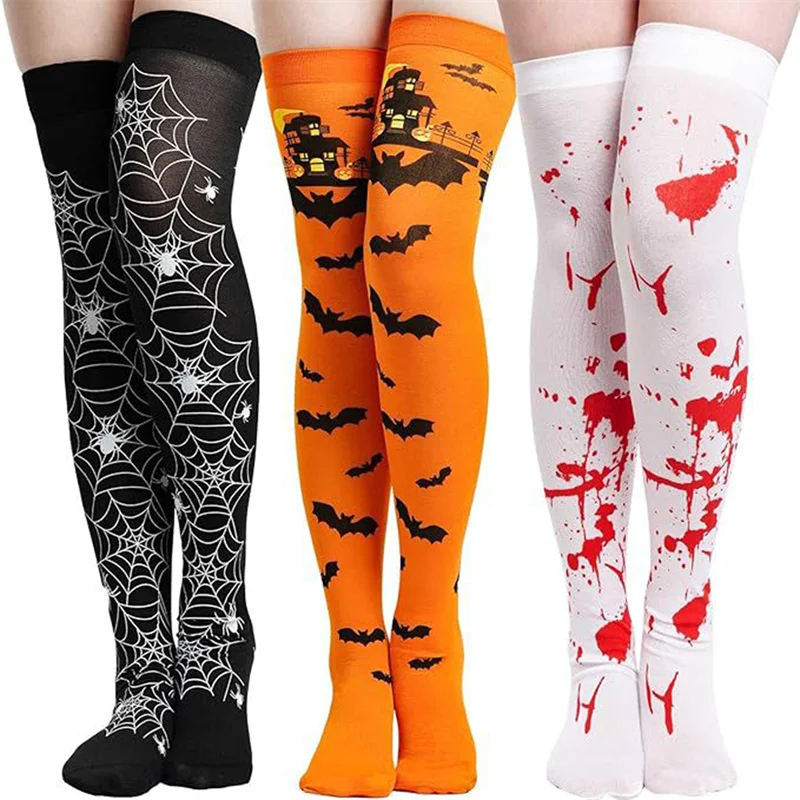 Halloween-Blood-Print-Stockings-Spider-Web-Printed-Over-Knee-Bottoming ...