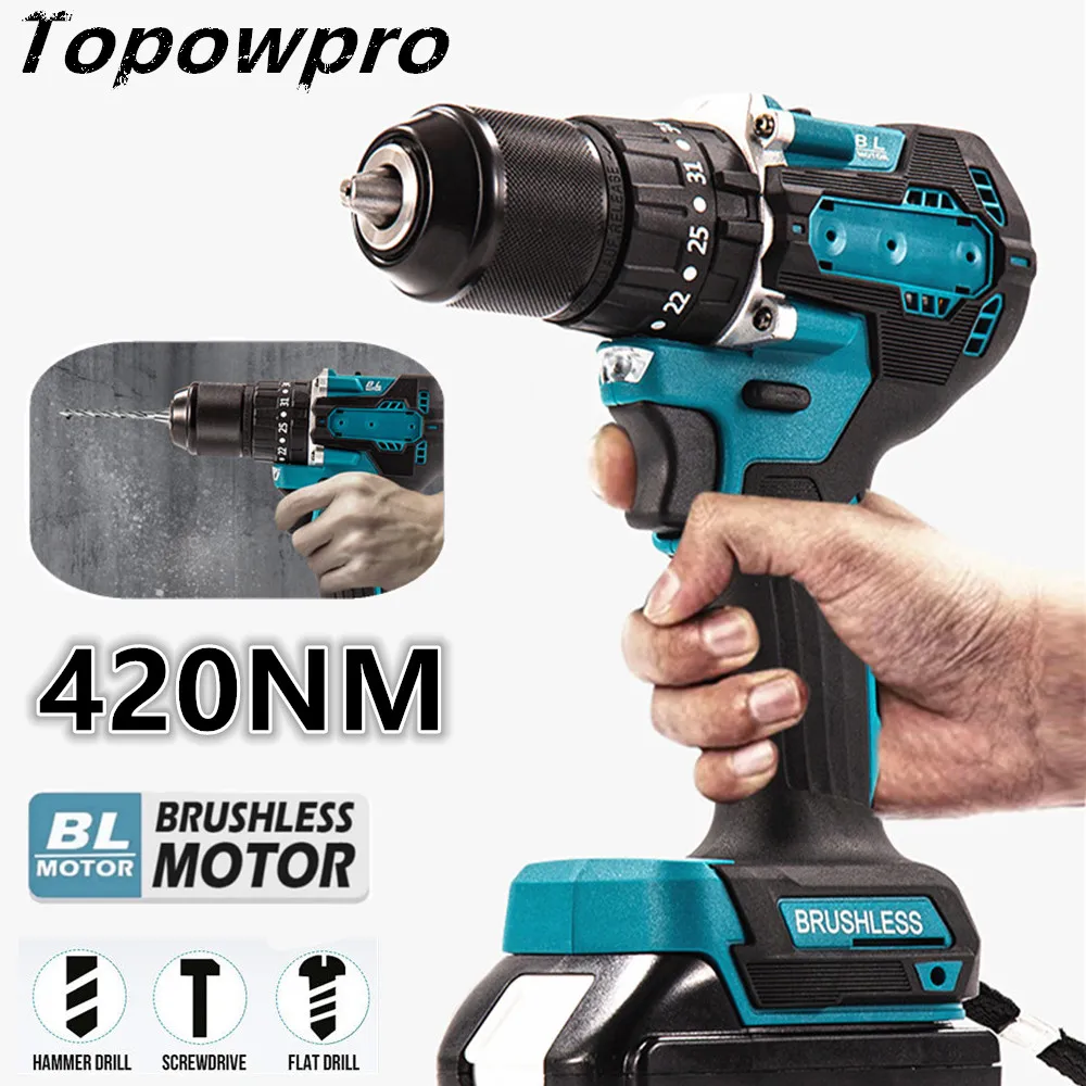 420NM-35-3-Torque-Brushless-Electric-Hammer-Impact-Drill-Multifunctional-Cordless-13mm-Chuck-For ...