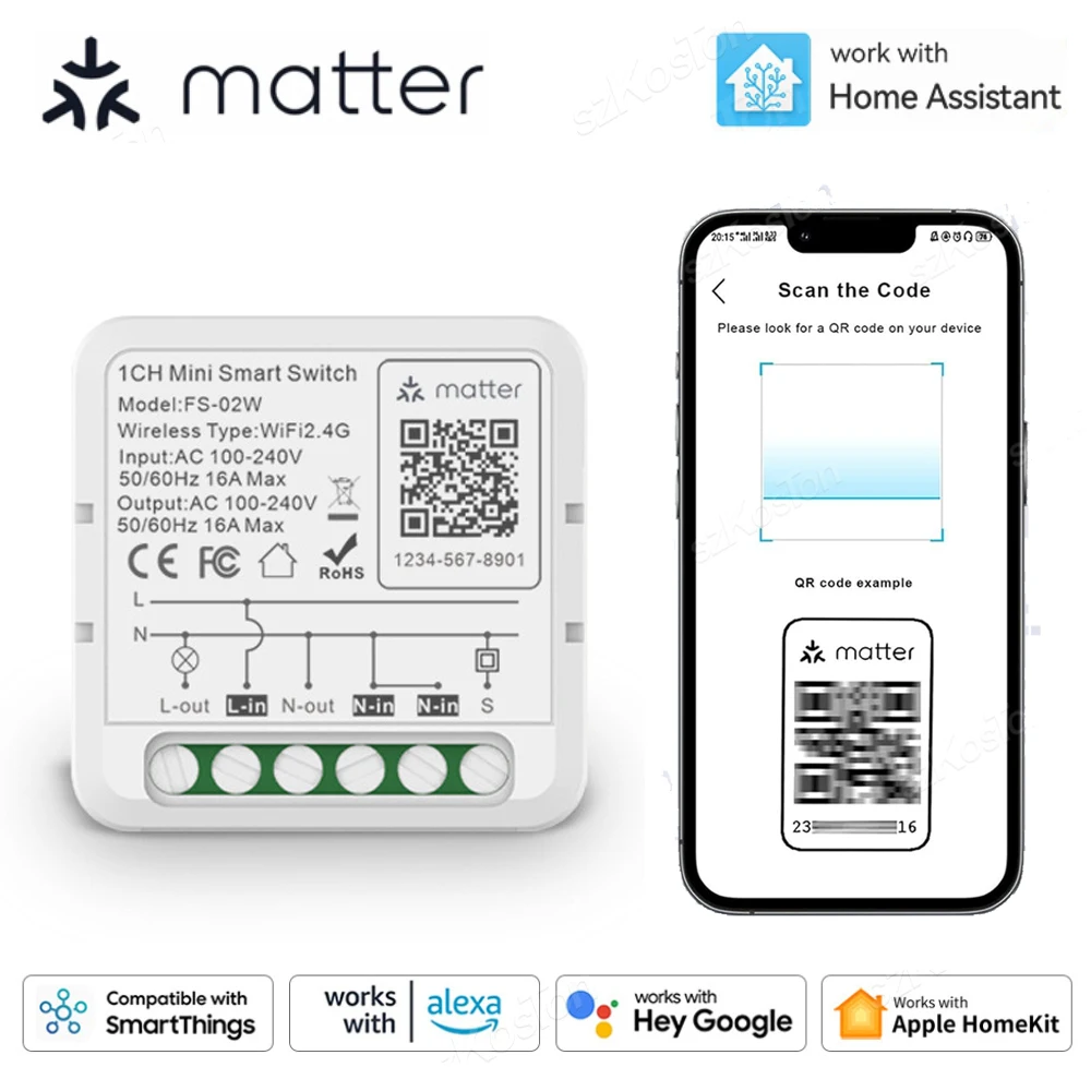 Matter-WiFi-Smart-Switch-16A-Smart-Home-light-switch-Relay-Module-Voice ...