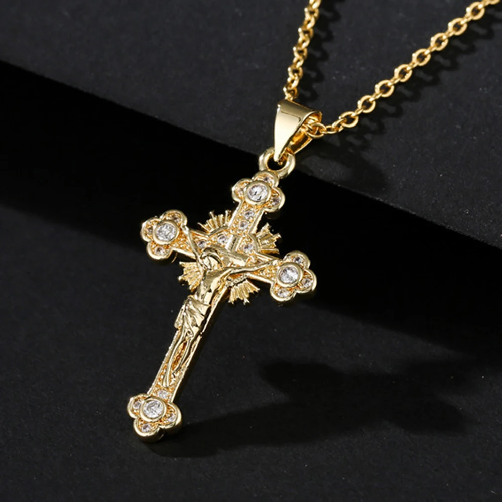 NEWBUY-Gold-Color-Jesus-Cross-Pendant-Stainless-Steel-Chain-Necklace ...