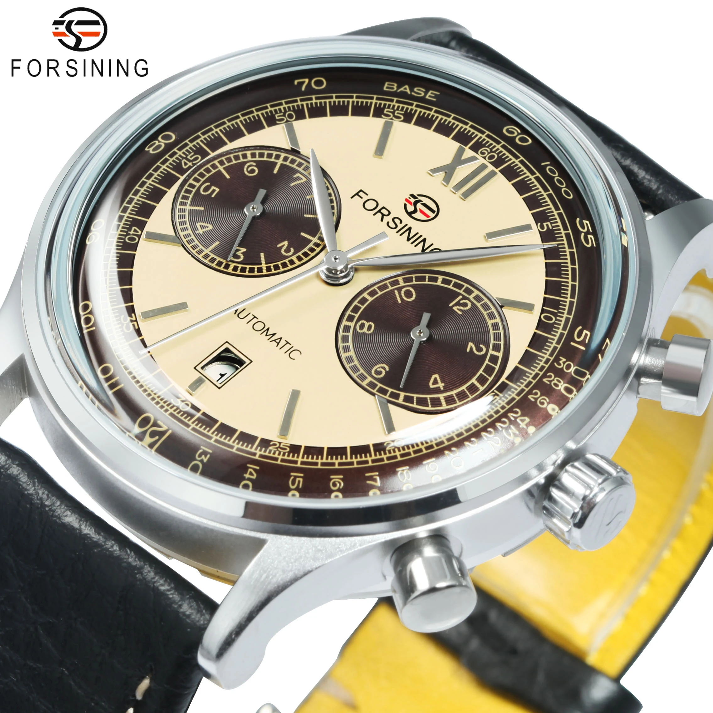 Forsining 2023 Retro Concave Glass Calendar Sub-Dials Mechanical ...