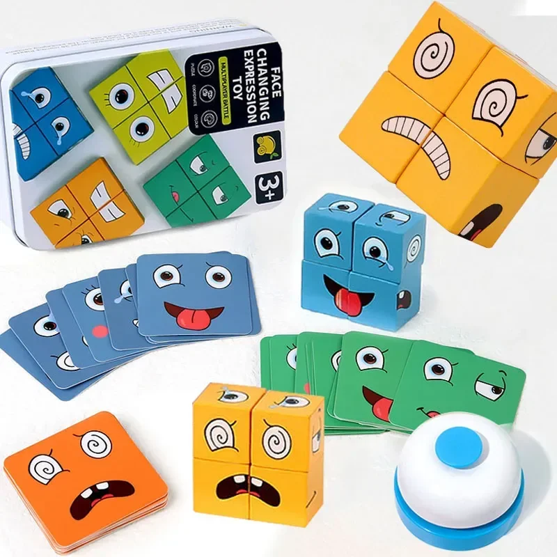Kids-Face-Change-Cube-Game-Montessori-Expression-Puzzle-Building-Blocks ...