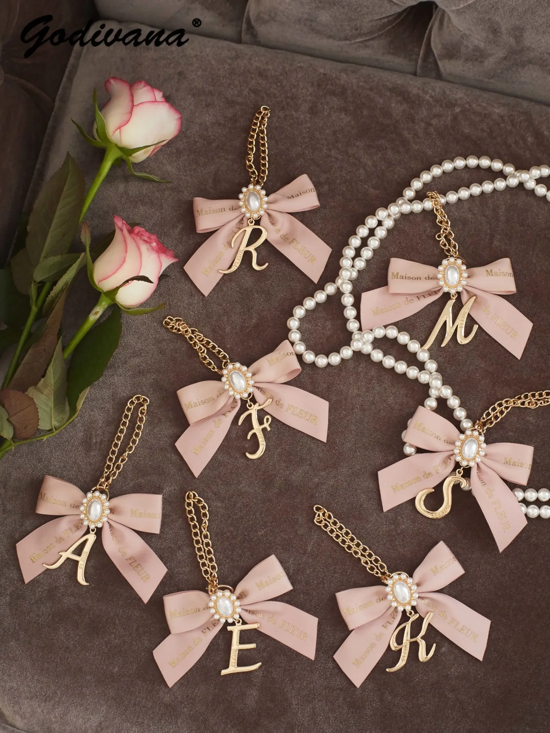 Japanese Style Keychain Romantic Pearl Beads Flower Small Bowknot ...