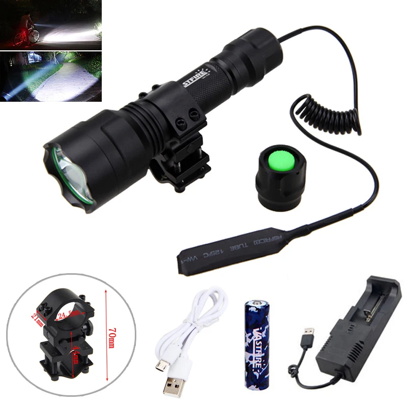 Hunting Lights Tactical Flashlight T6/L2 Torch with 18650 Pressure ...