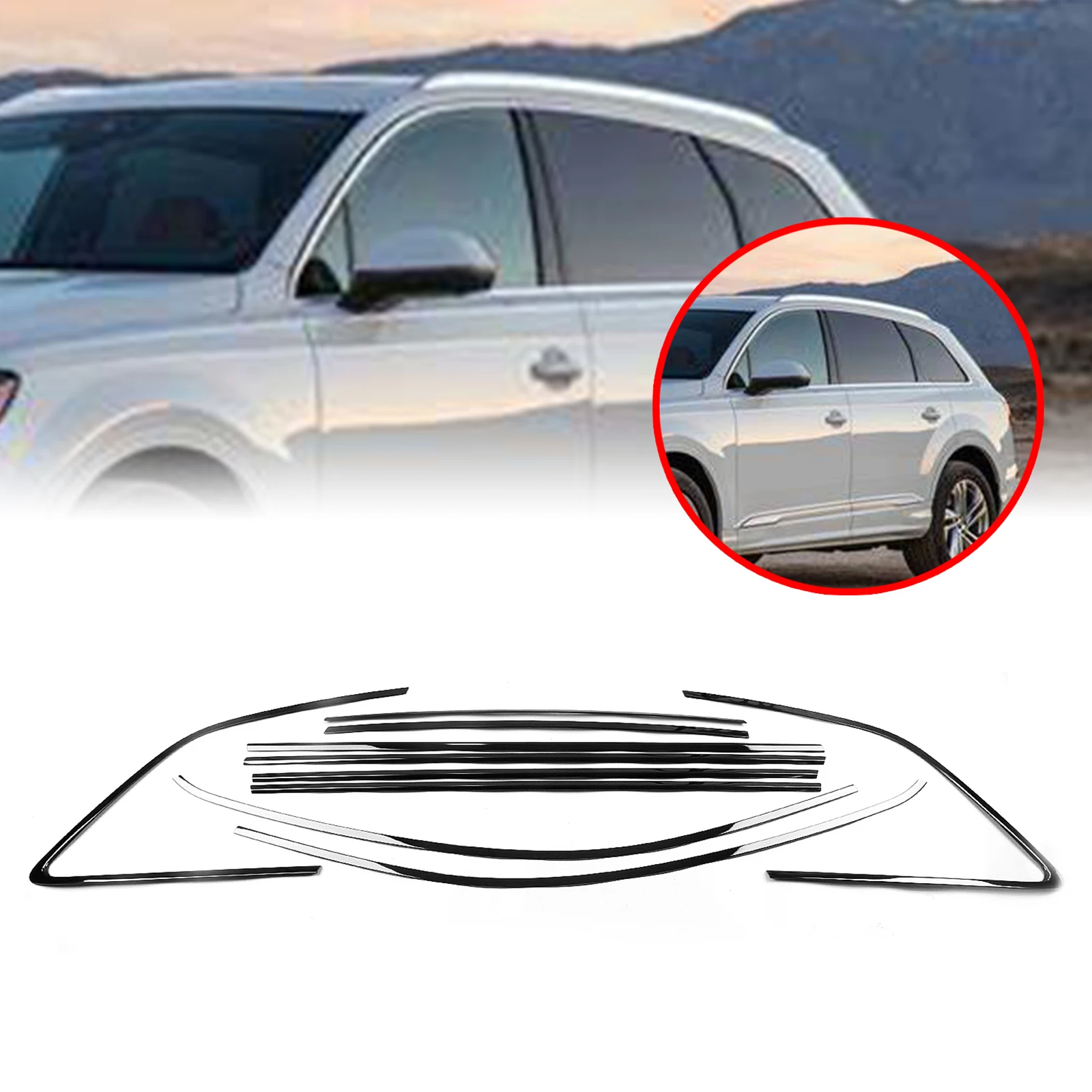 Exterior Window Trim Cover Strip For AUDI Q7 2015-2025 Gloss Black Door ...