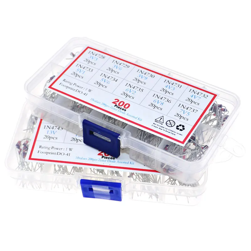 200Pcs 1W Zener Diode Assortment Box Kit 1N4728 1N4729 1N4730 1N4731 ...