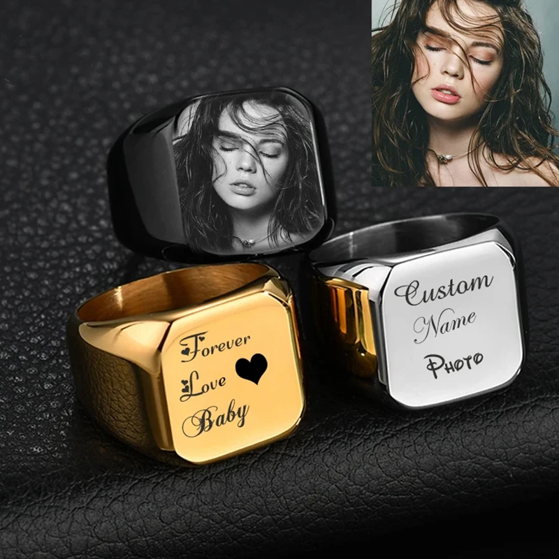 Customized-Engrave-Name-Photo-Ring-Stainless-Steel-Family-Personalized ...